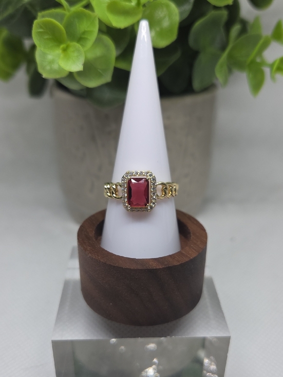 Jewelry | Gold Ring With Red Emeraldcut Center Stone And Pav Halo ...